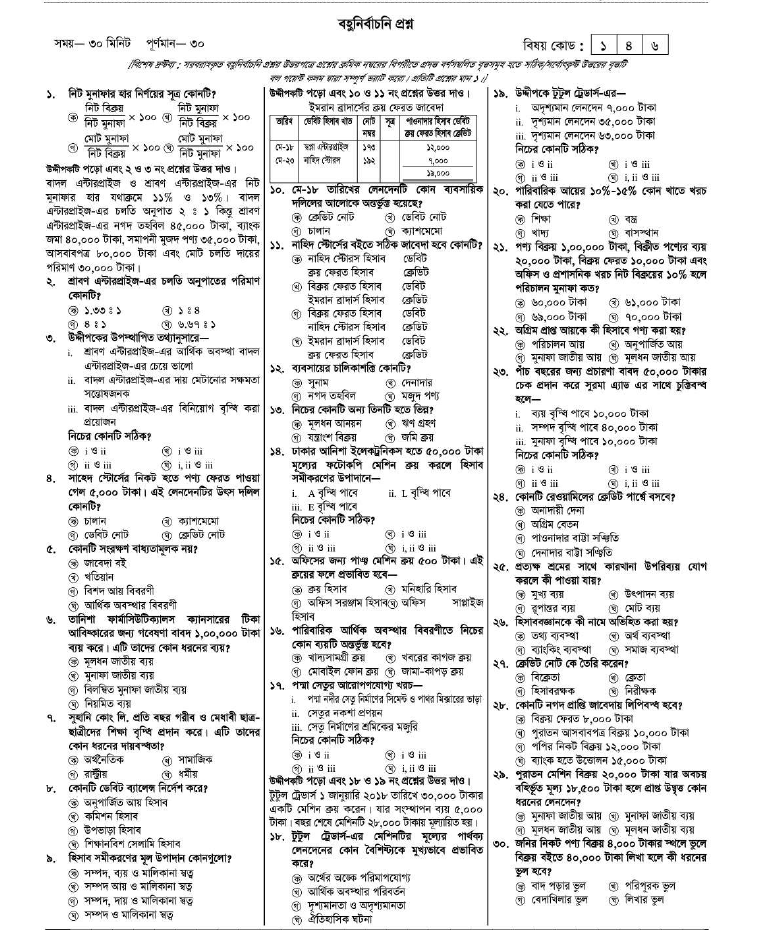 SSC Accounting Dhaka Board 2019 Questions - Focus Tutor